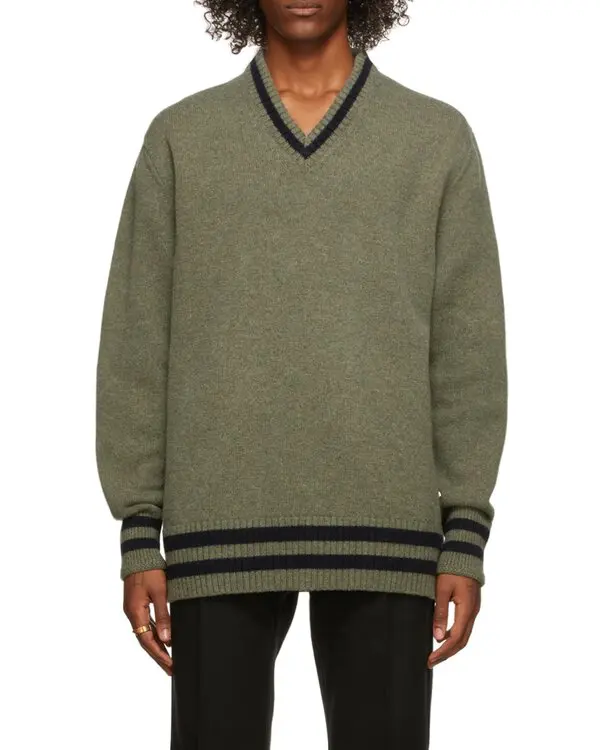 MAISON MARGIELA Striped Detail V-neck Jumper