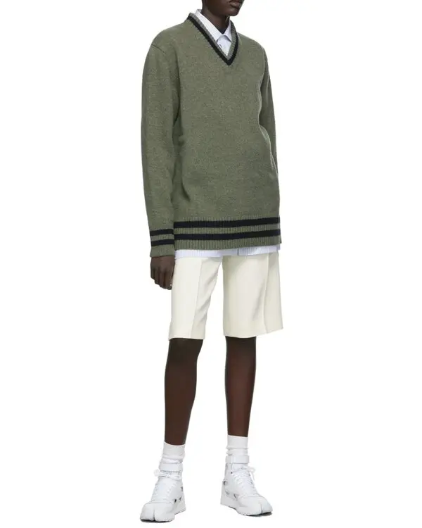 MAISON MARGIELA Striped Detail V-neck Jumper