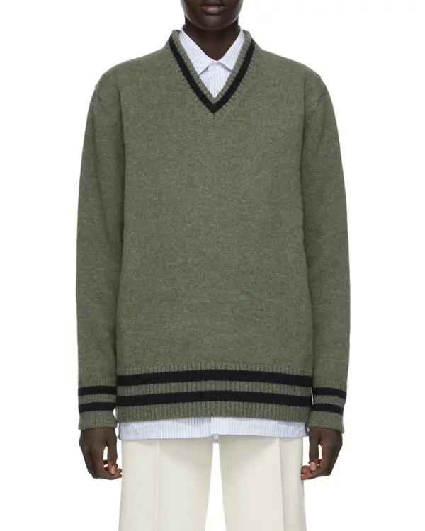 MAISON MARGIELA Striped Detail V-neck Jumper
