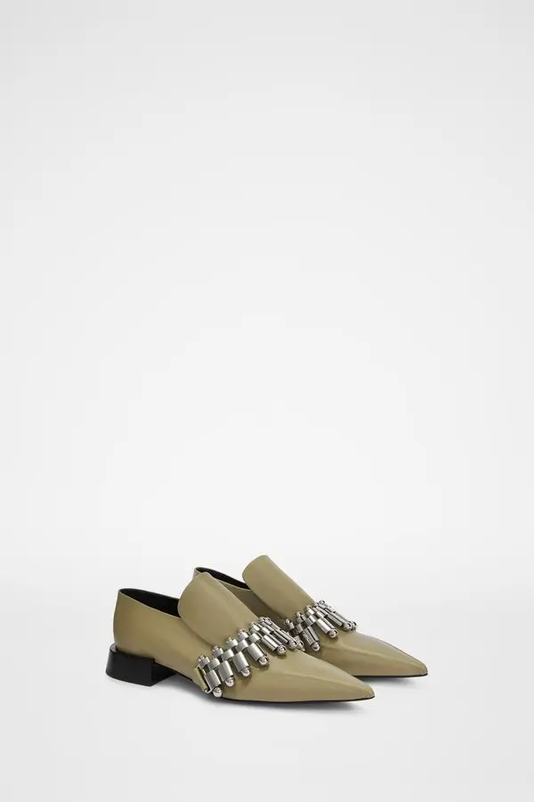 JIL SANDER Pointed-toe Leather Loafers With Embellished Detailing