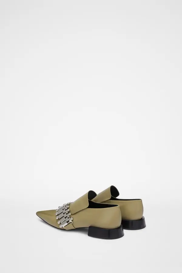 JIL SANDER Pointed-toe Leather Loafers With Embellished Detailing