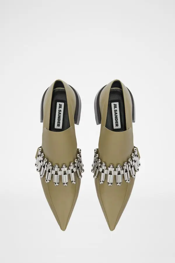 JIL SANDER Pointed-toe Leather Loafers With Embellished Detailing