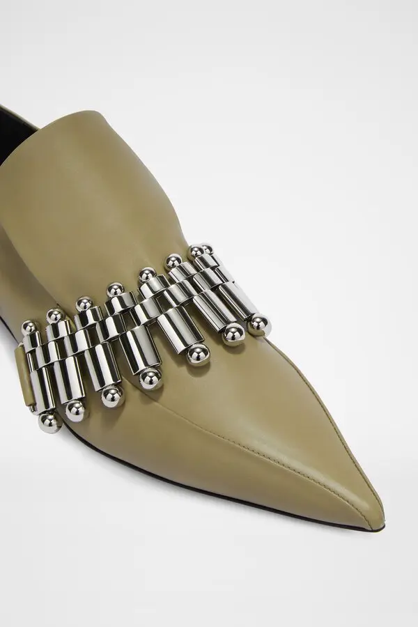 JIL SANDER Pointed-toe Leather Loafers With Embellished Detailing