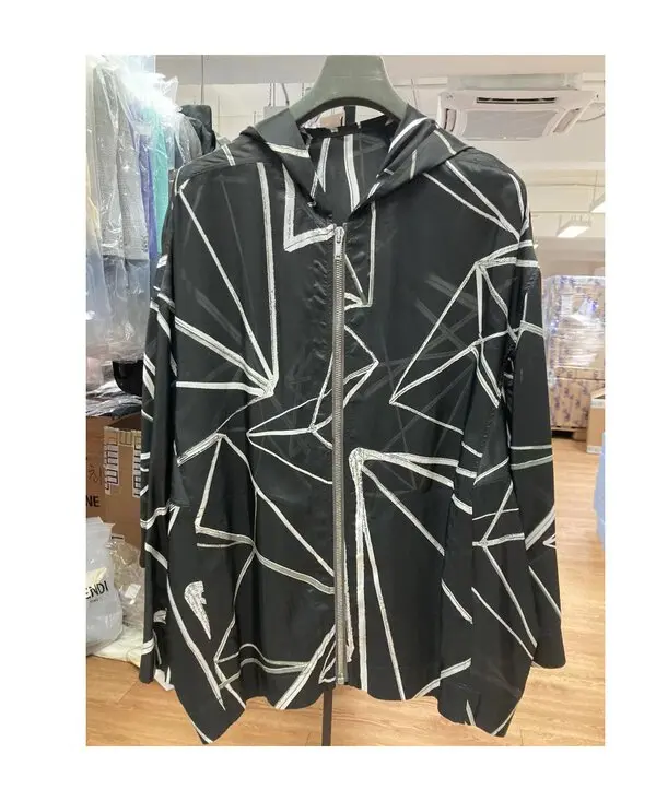 Rick Owens Geometric Print Lightweight Hooded Jacket