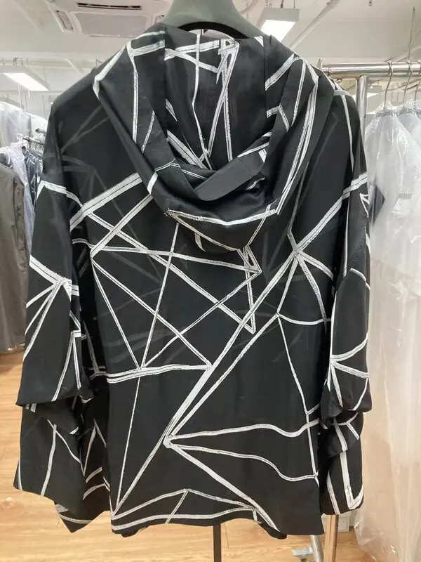 Rick Owens Geometric Print Lightweight Hooded Jacket