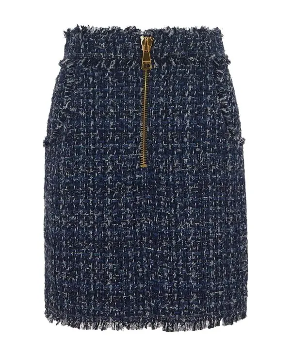 Balmain Denim Tweed Mini Skirt With Zipper Closure