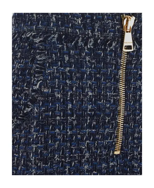 Balmain Denim Tweed Mini Skirt With Zipper Closure