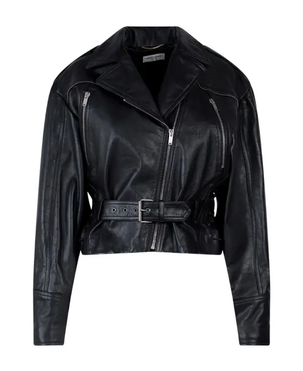Saint Laurent Belted Leather Biker Jacket