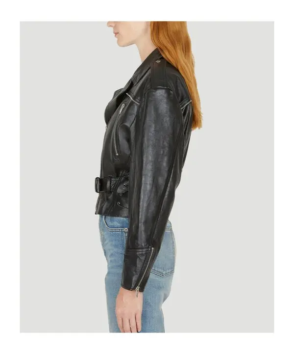 Saint Laurent Belted Leather Biker Jacket