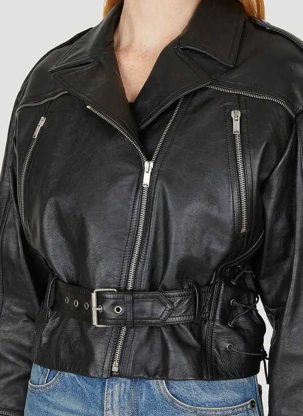 Saint Laurent Belted Leather Biker Jacket