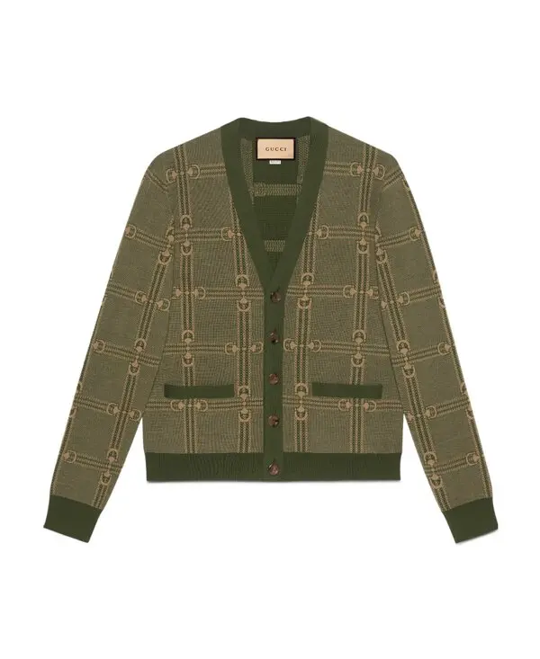 Gucci Horsebit Jacquard V-neck Cardigan