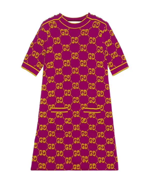 Gucci Jacquard Gg Wool Dress