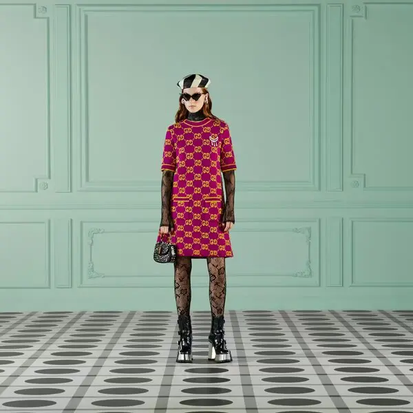 Gucci Jacquard Gg Wool Dress