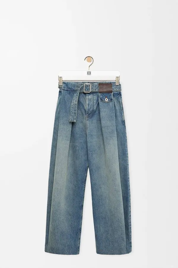 Loewe Belted Pleated Wide Leg Jeans