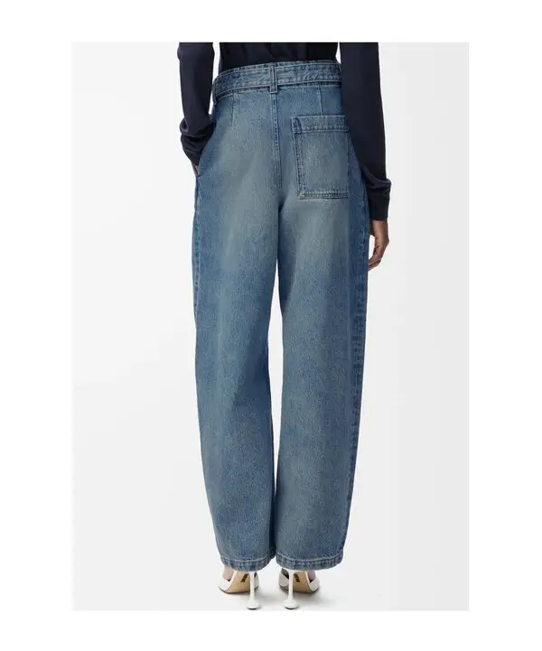 Loewe Belted Pleated Wide Leg Jeans - Washed Denim Blue