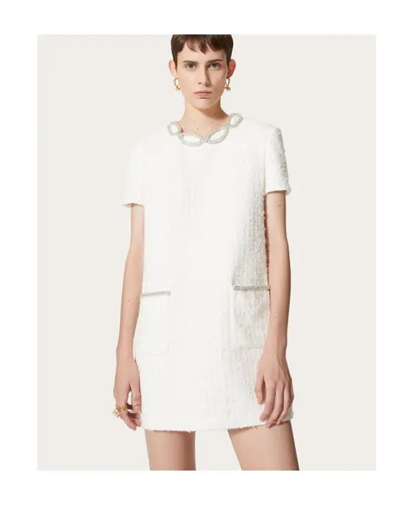 Valentino Garavani Embroidered Tweed Short Dress