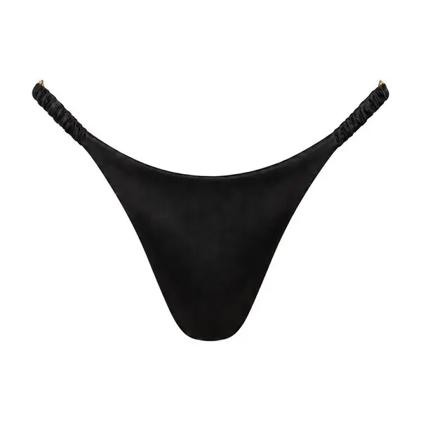 BLACK HEART LINGERIE Ruched Silk Thong - Black