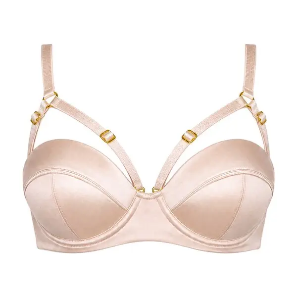 BLACK HEART LINGERIE Convertible Silk Longline Bra In Champagne - Pink