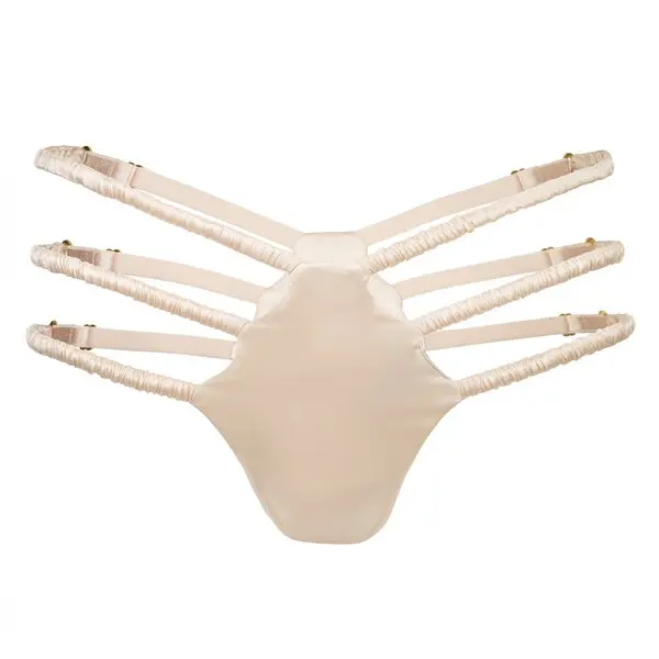 BLACK HEART LINGERIE Strappy Silk Thong In Champagne - Pink