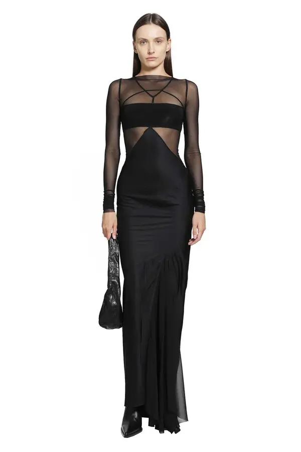 Rick Owens Stretch Tulle And Silk Chiffon Tower Combo Gown