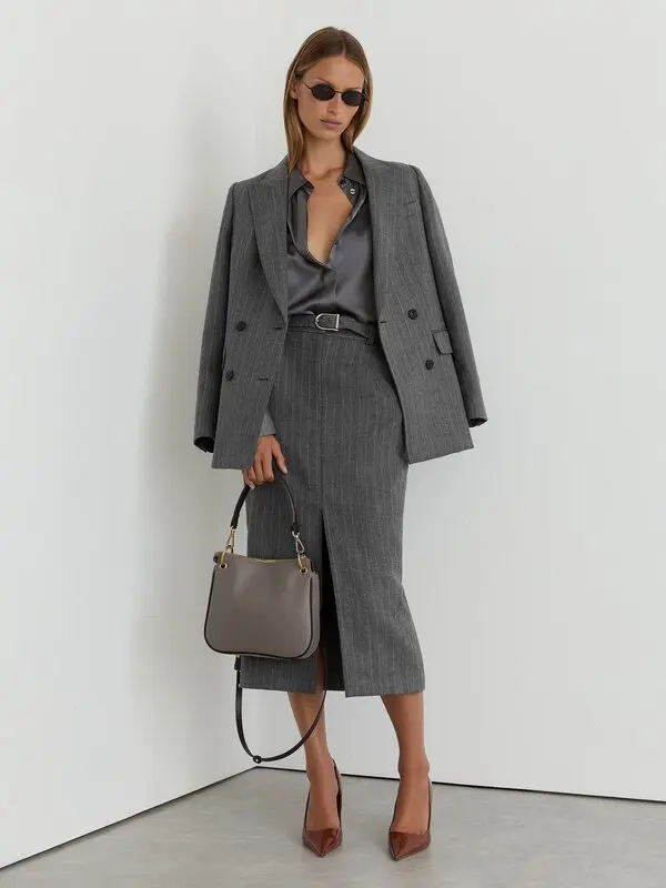 REISS Astrid Wool Pinstripe Belted Pencil Skirt