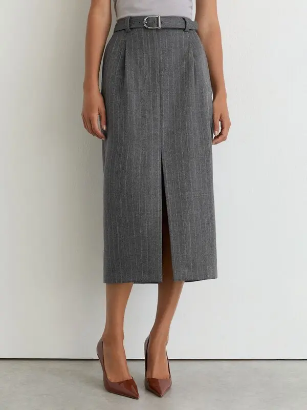 REISS Astrid Wool Pinstripe Belted Pencil Skirt