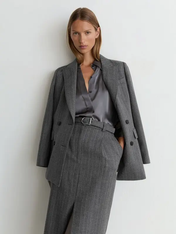 REISS Astrid Wool Pinstripe Belted Pencil Skirt