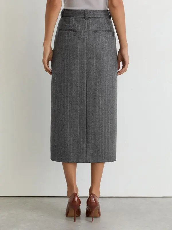 REISS Astrid Wool Pinstripe Belted Pencil Skirt