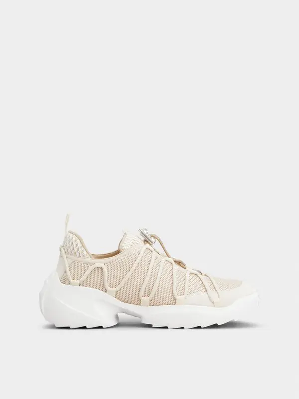 ROGER VIVIER Viv' Zag Fabric And Suede Sneakers With Crystal Buckle - Beige