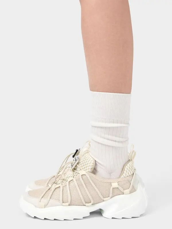 ROGER VIVIER Viv' Zag Fabric And Suede Sneakers With Crystal Buckle - Beige