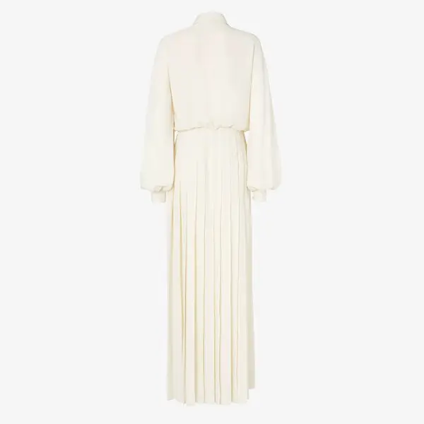 Fendi Silk Crepe Maxi Shirt Dress With Pleated Skirt