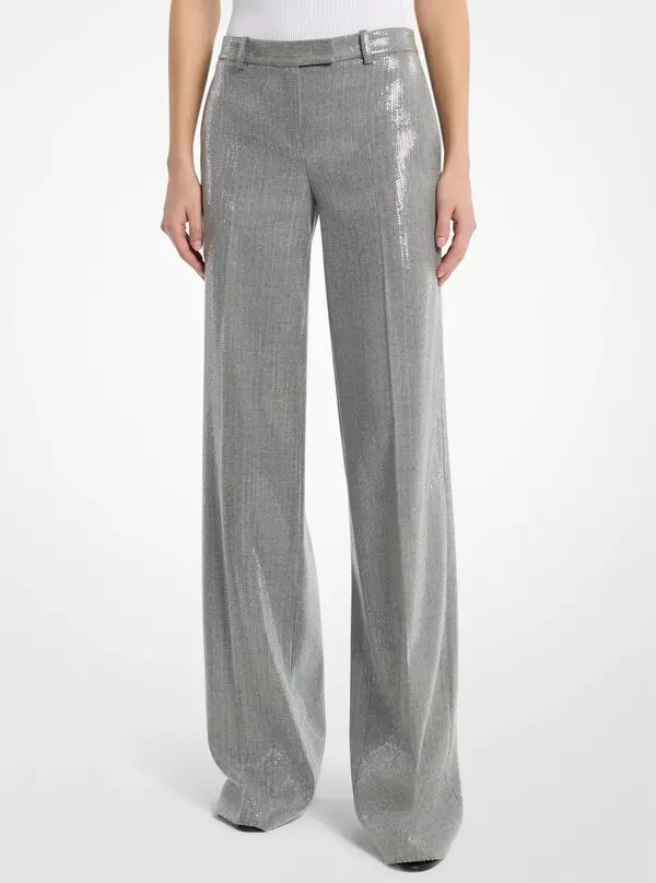 Michael Kors Camilla Sequin Pinstripe Wool Blend Wide-leg Trousers