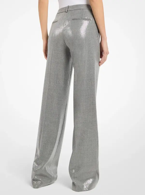 Michael Kors Camilla Sequin Pinstripe Wool Blend Wide-leg Trousers