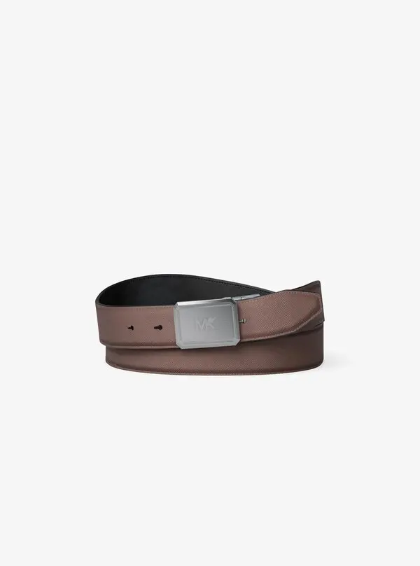 Michael Kors Reversible Leather Belt With Engraved Buckle - Brown