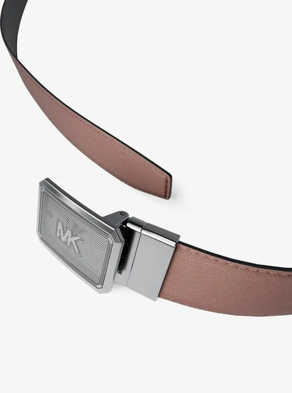 Michael Kors Reversible Leather Belt With Engraved Buckle - Brown