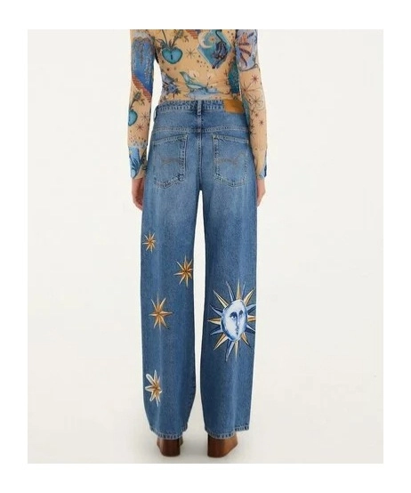 Farm Rio Star Moon Print Wide Leg Jeans