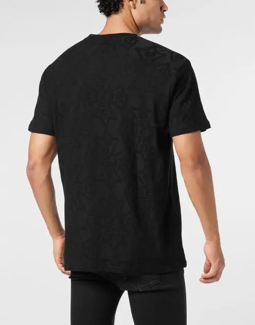 Philipp Plein Round Neck Jacquard T-shirt Crest - Black