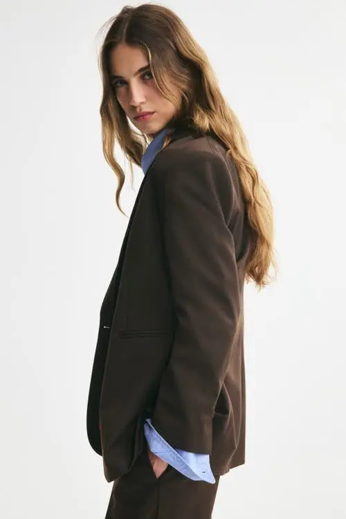 H&M Long Single-breasted Twill Blazer
