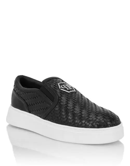 Philipp Plein Woven Leather Slip-on Lo-top Sneakers