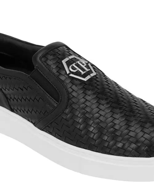 Philipp Plein Woven Leather Slip-on Lo-top Sneakers