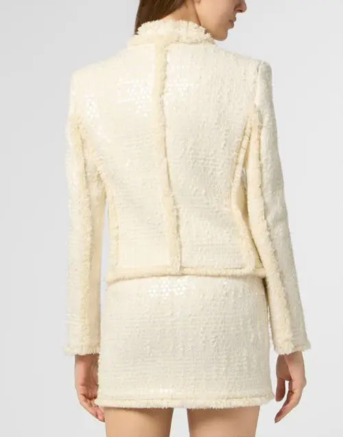 Philipp Plein Tweed Bolero With Sequins And Jewel Buttons - White