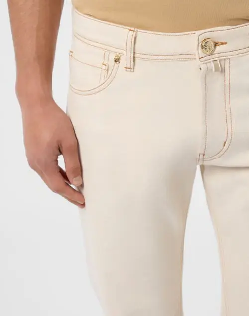 BILLIONAIRE Embroidered Regular Cut Jeans - Beige