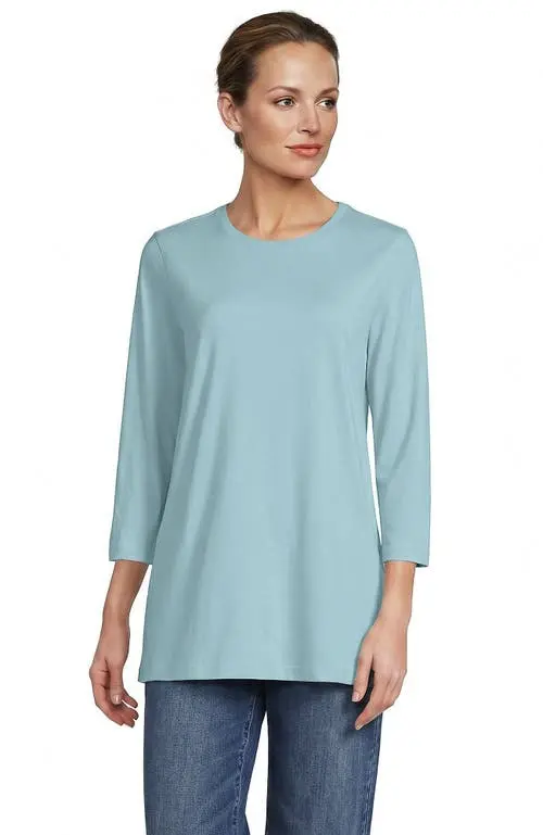 LANDS' END Tall 3/4 Sleeve Supima Cotton Tunic - Light Seagrass