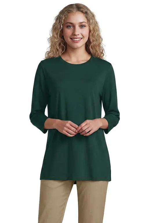 LANDS' END Tall 3/4 Sleeve Supima Cotton Tunic - Pine