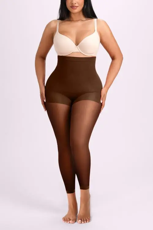 SHAPELLX Seamless High-waisted Sheer Shaping Tights - Brown