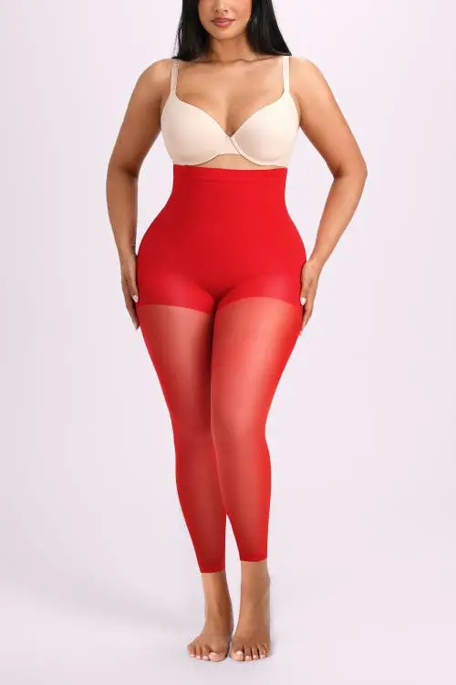SHAPELLX Seamless High-waisted Sheer Shaping Tights - Red