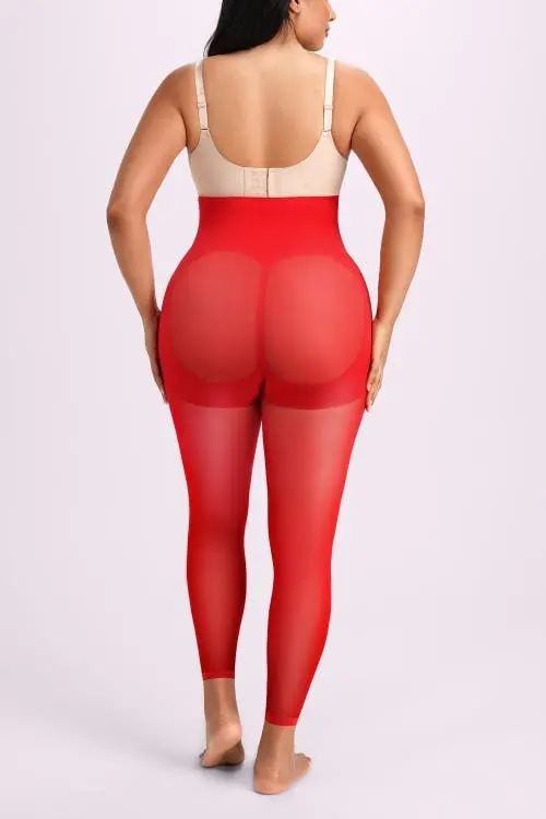 SHAPELLX Seamless High-waisted Sheer Shaping Tights - Red