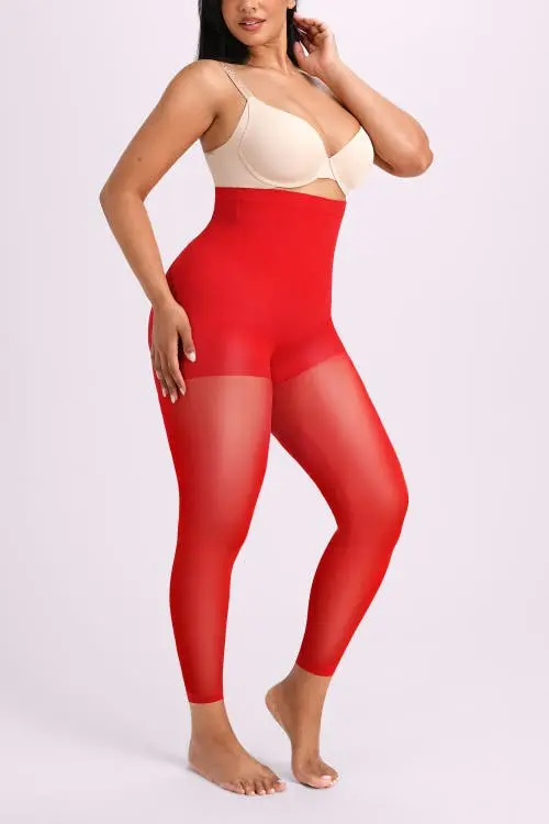 SHAPELLX Seamless High-waisted Sheer Shaping Tights - Red