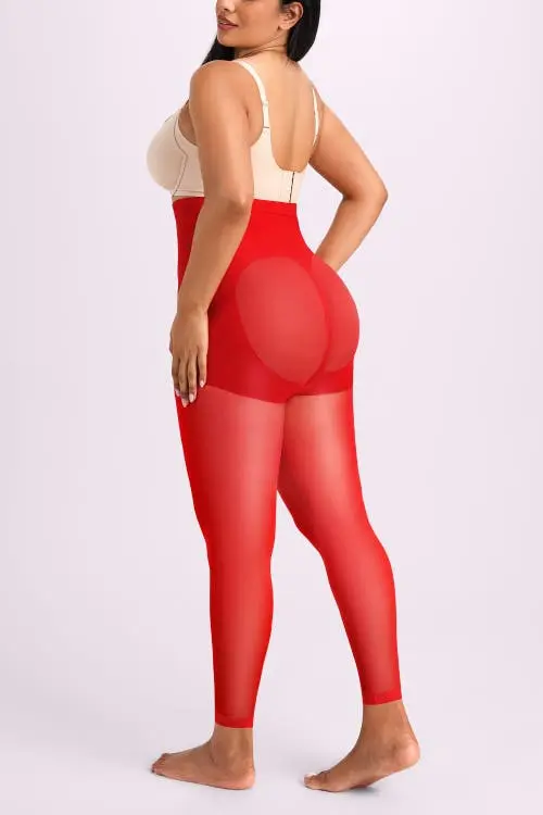 SHAPELLX Seamless High-waisted Sheer Shaping Tights - Red