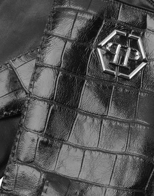 Philipp Plein Leather Gloves With Hexagon Logo